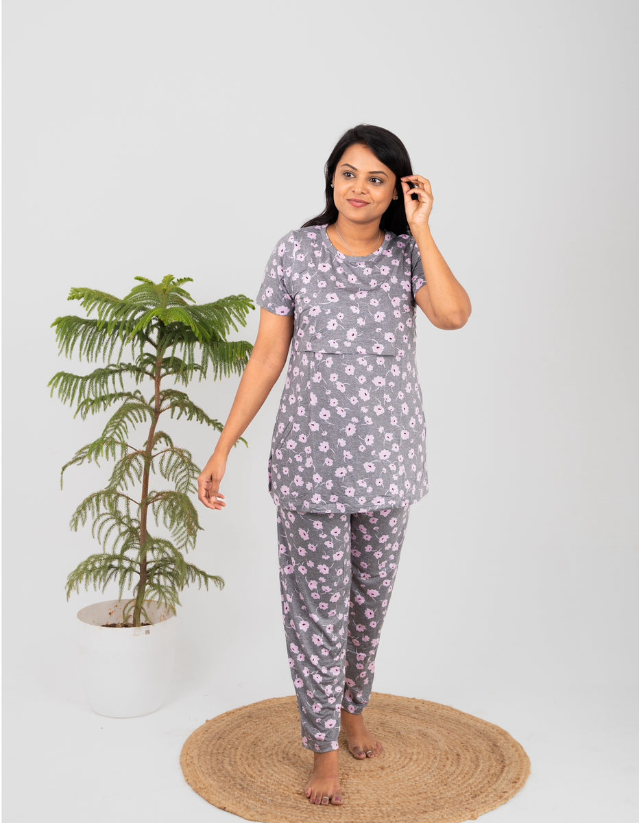 Grey flower Feeding Pant Set – SRI SAMAYA GARMENTS