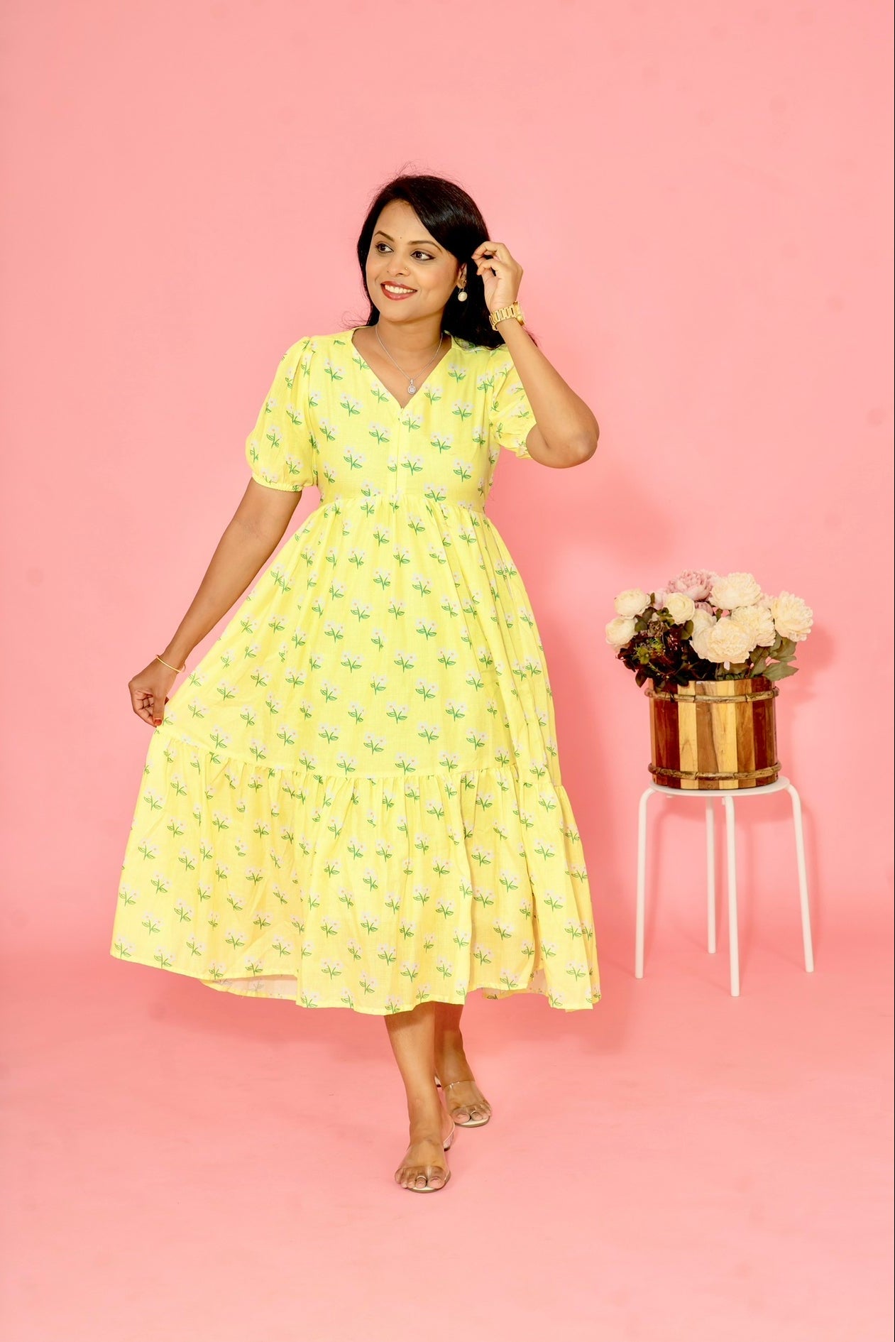 Lemon Yellow Casual Dress With Lining – SRI SAMAYA GARMENTS