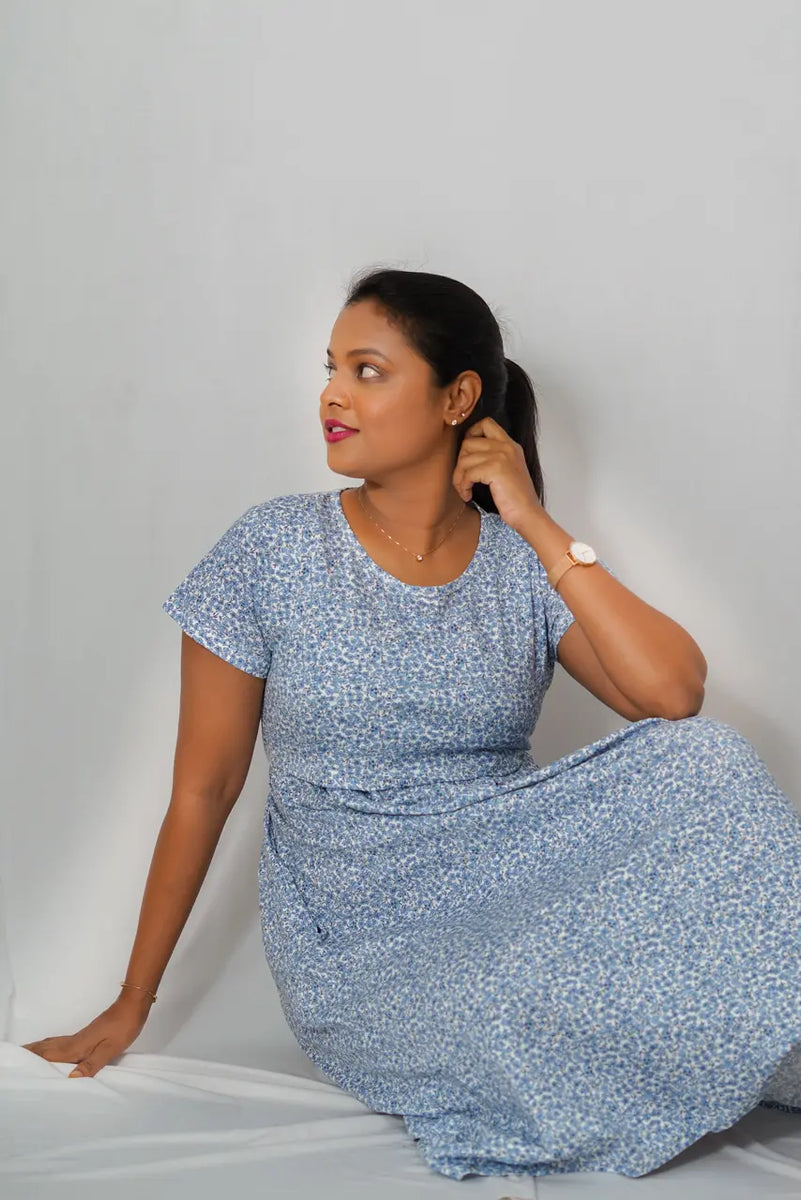 Midi~ blue flower print~ light weight summer collections – SRI SAMAYA ...
